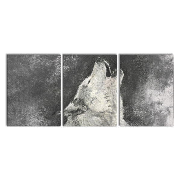 East Urban Home Heulender Wolf Kunst - 3 Piece Wrapped Canvas Print | Wayfair.co.uk